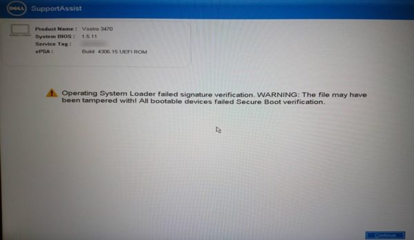 【未解決】DELLをアップデートしたら、Operating System Loader faild signature ...